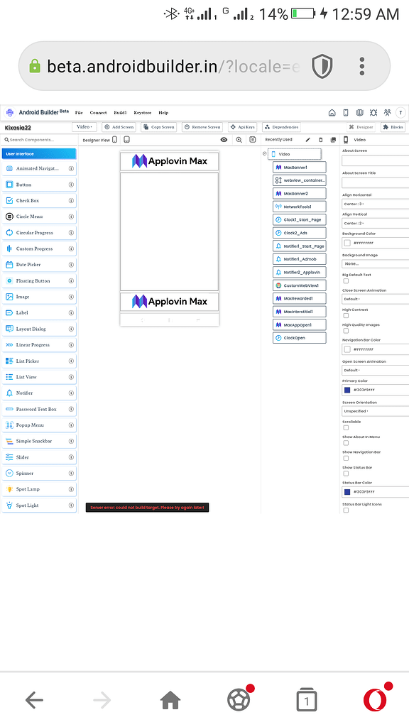 Server error on builder - Discussion - Android Builder Community